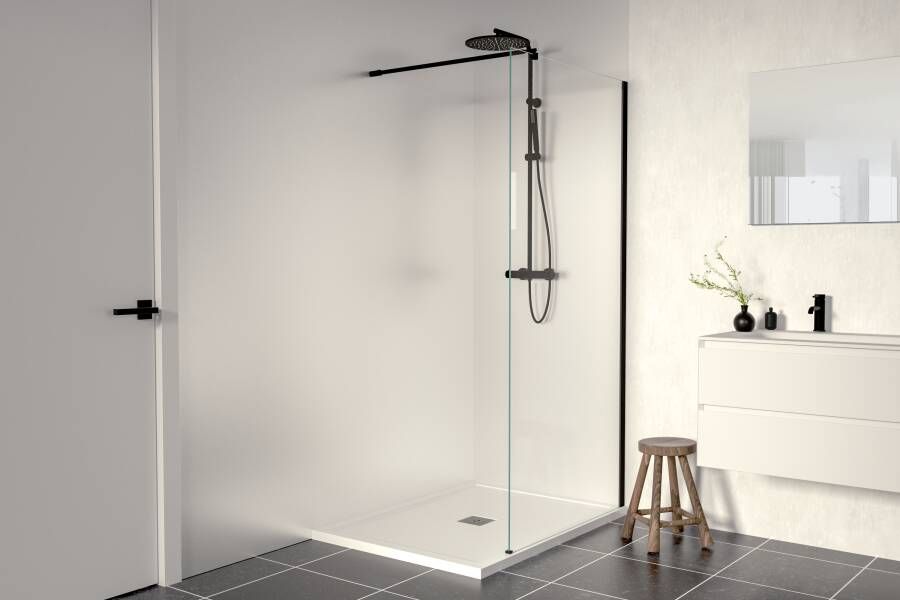 Linie Walk-In inloopdouche 100 x 200 cm square glas mat zwart profiel ...